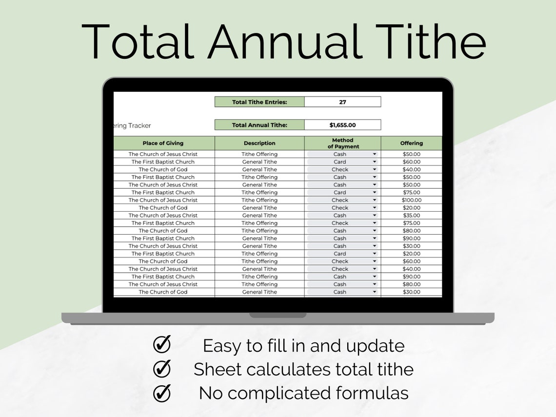 Tithe and Offering Tracker, Tithes Spreadsheet, Tithe Tracker, Church ...