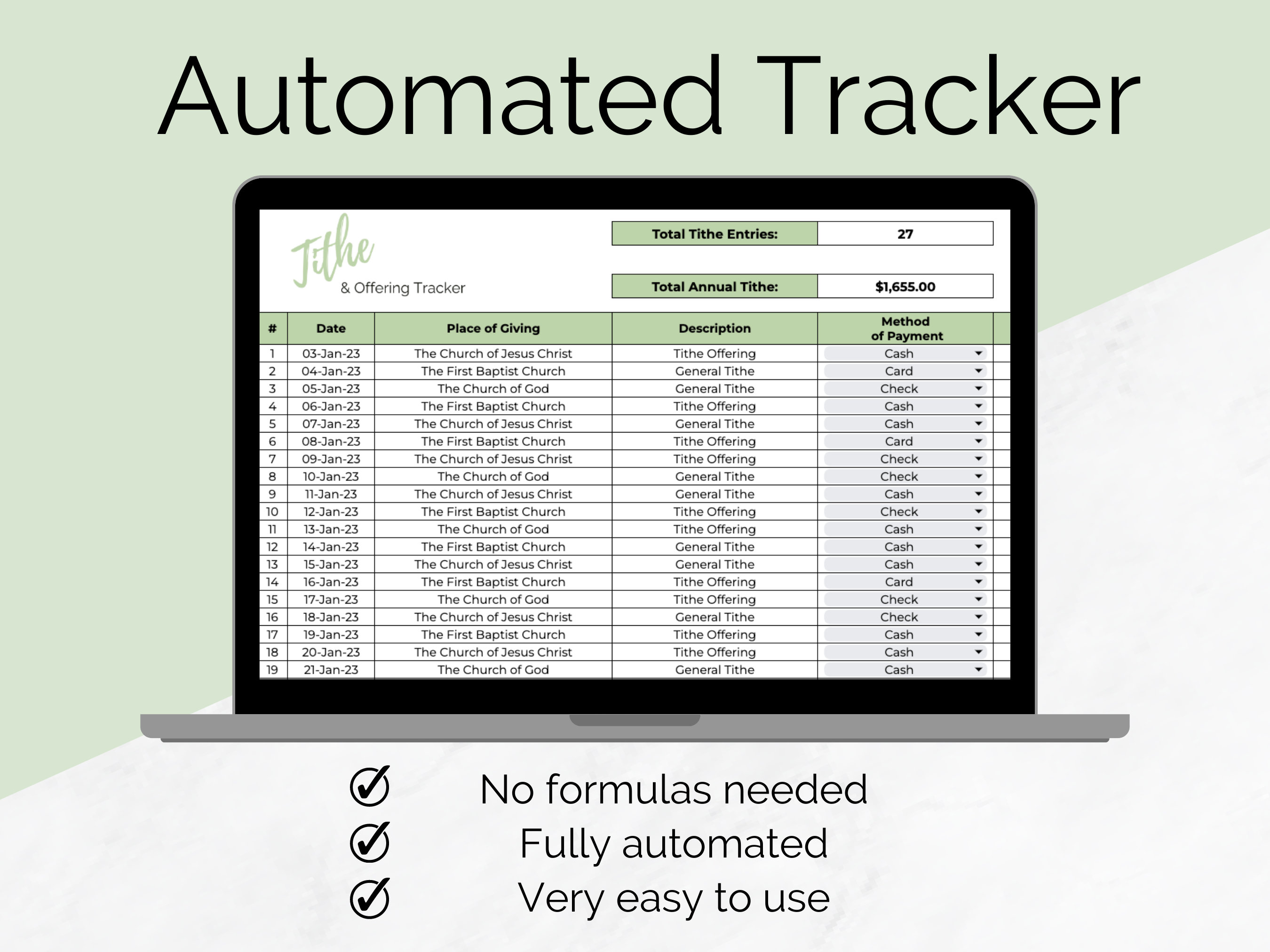 Tithe and Offering Tracker, Tithes Spreadsheet, Tithe Tracker, Church ...