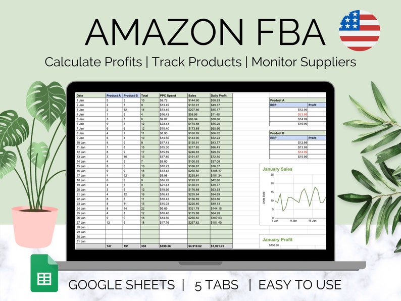 Amazon FBA Spreadsheet USA, FBA Template, Bookkeeping, Sales Tracker, Product & Supplier List ...
