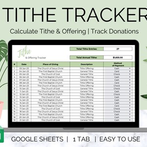 Tithe and Offering Tracker, Tithes Spreadsheet, Tithe Tracker, Church ...