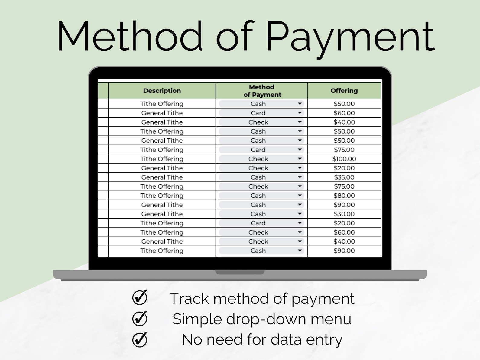 Tithe and Offering Tracker, Tithes Spreadsheet, Tithe Tracker, Church ...