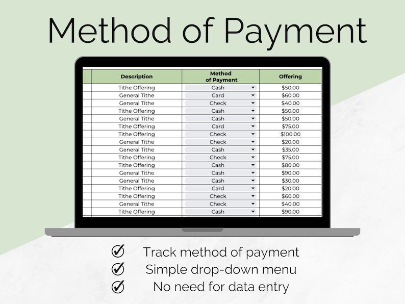 Tithe and Offering Tracker, Tithes Spreadsheet, Tithe Tracker, Church ...