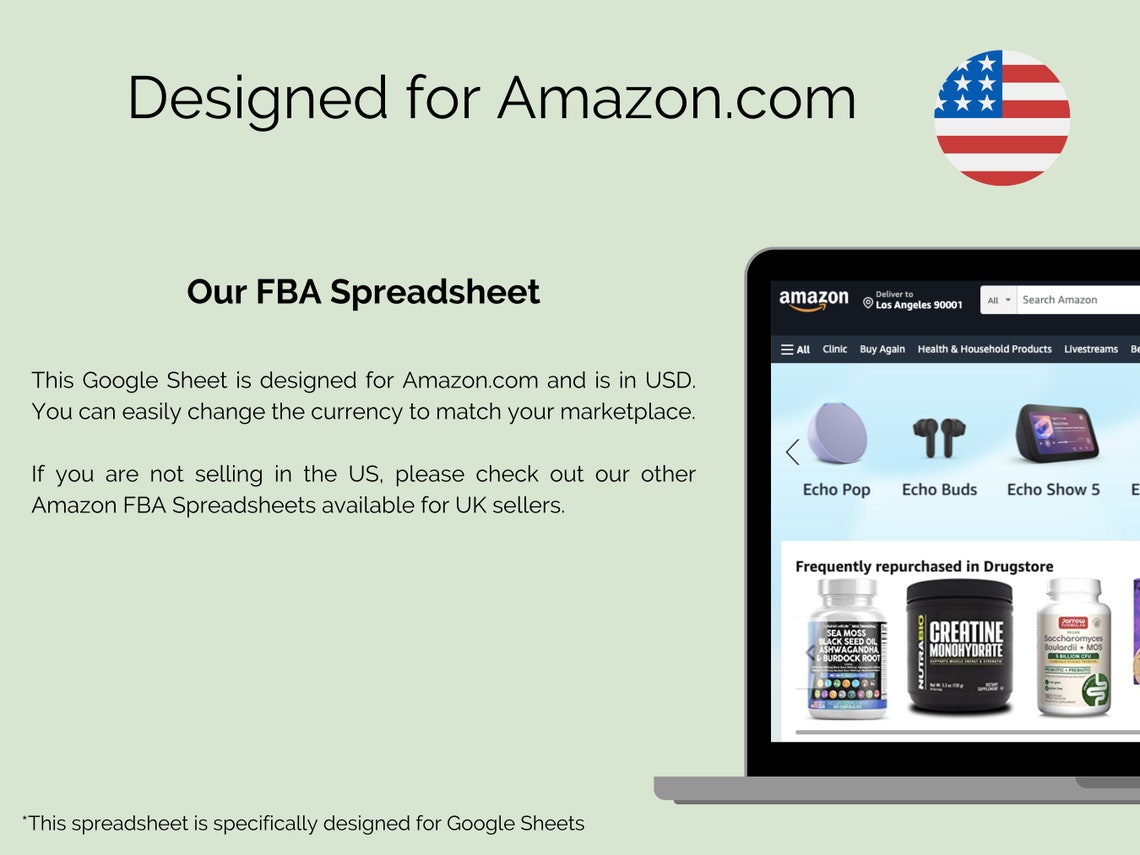 Amazon FBA Spreadsheet USA, FBA Template, Bookkeeping, Sales Tracker ...