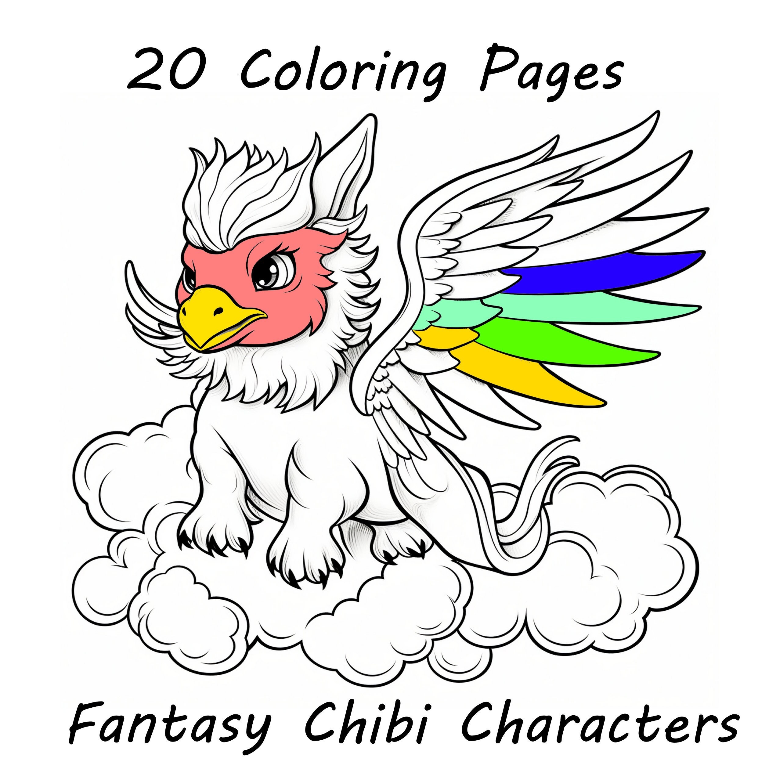 20 Coloring Pages of Fantasy Chibi Characters - Etsy