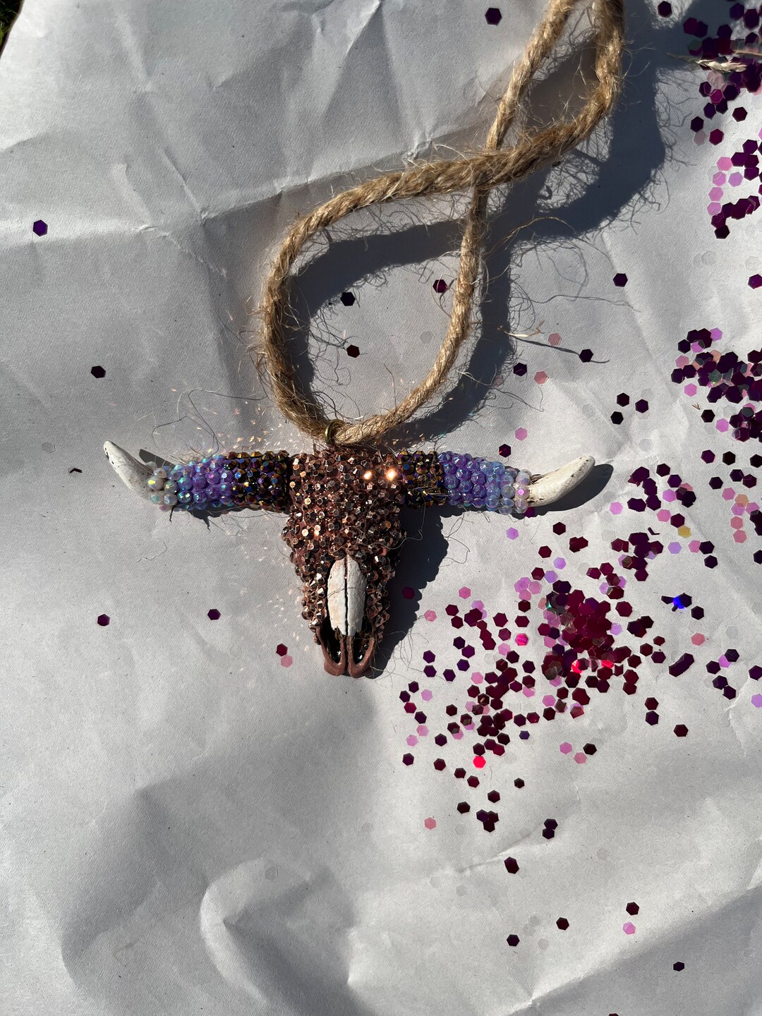 Purple Ombre Bedazzled Longhorn Rearview Mirror Decor - Etsy