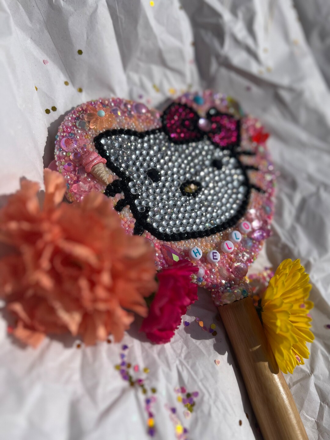 Hand Bedazzled Kawaii Kitty Handheld Heart Shaped Mirror - Etsy