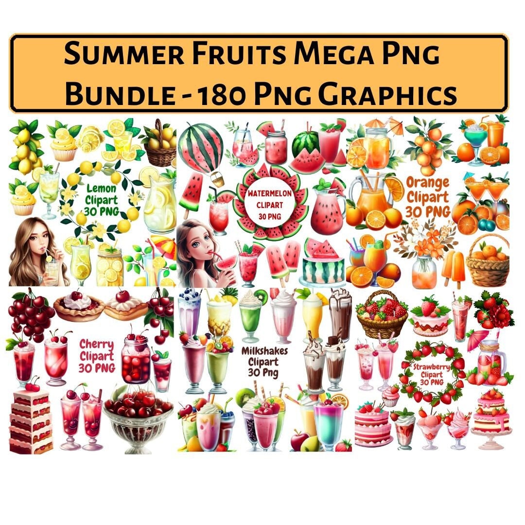 Watercolor Fruits PNG Clip Art Mega-bundle, Fruit Graphics, Transparent ...