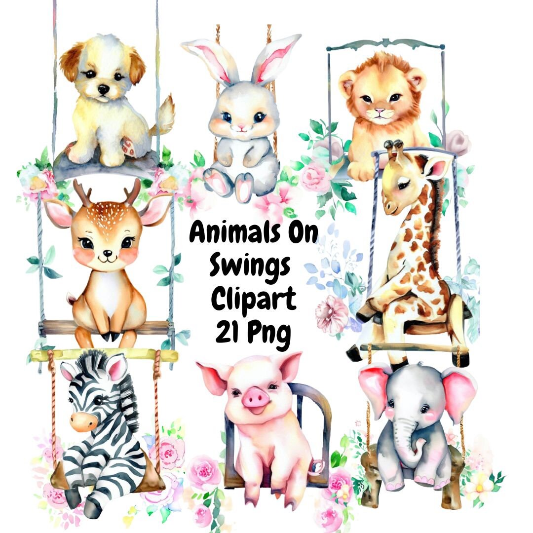Baby Animals on Swings PNG | Baby Animal PNG | Baby Animal Swing ...