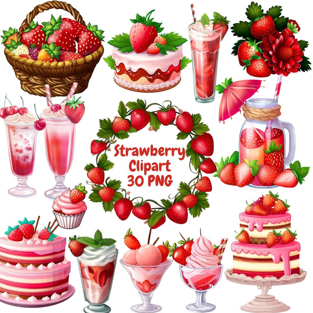 Watercolor Strawberry Clipart - Strawberry Banners Clipart - Instant ...