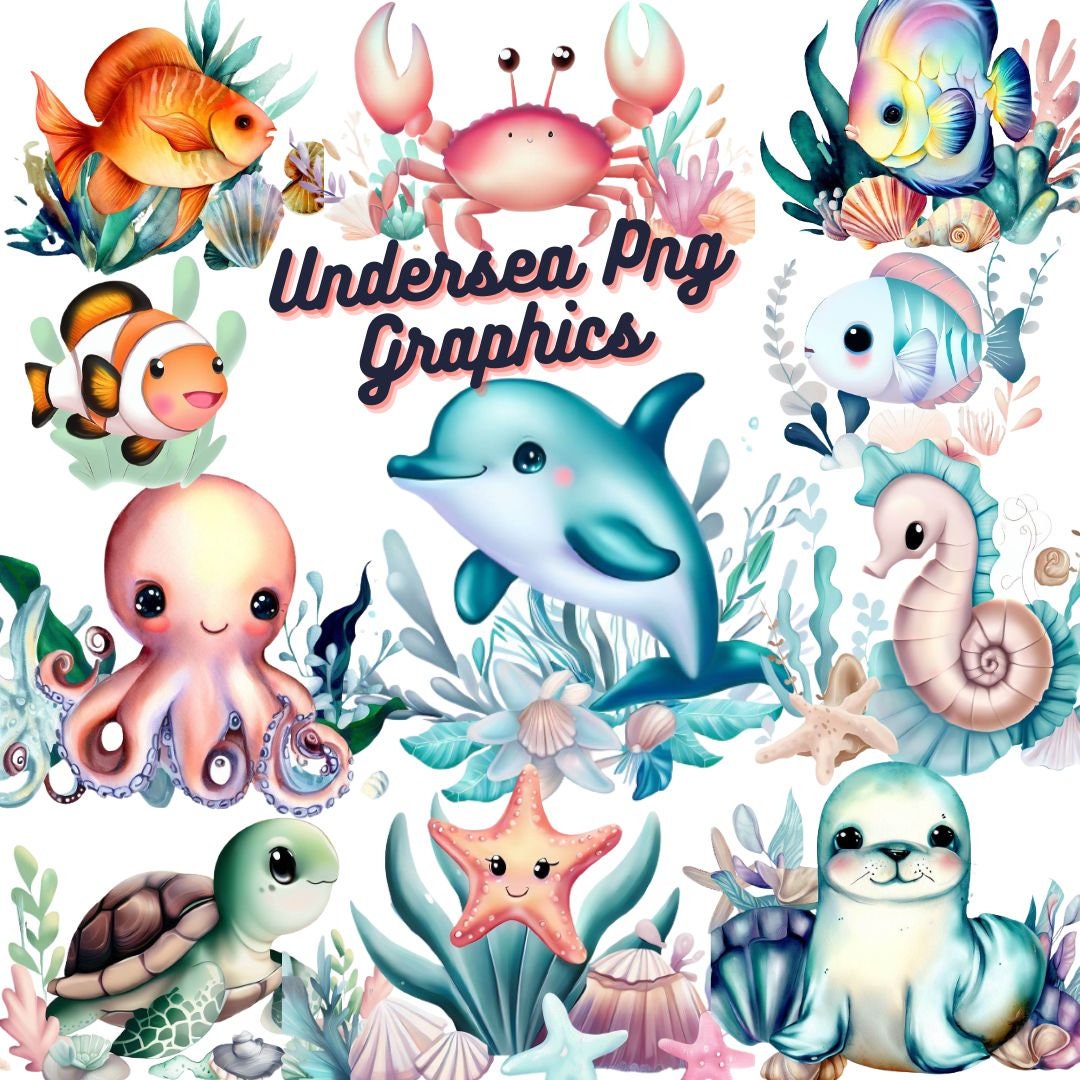 Undersea Watercolor Clipart Bundle - Nursery Decor, Baby Wall Art, Cute ...