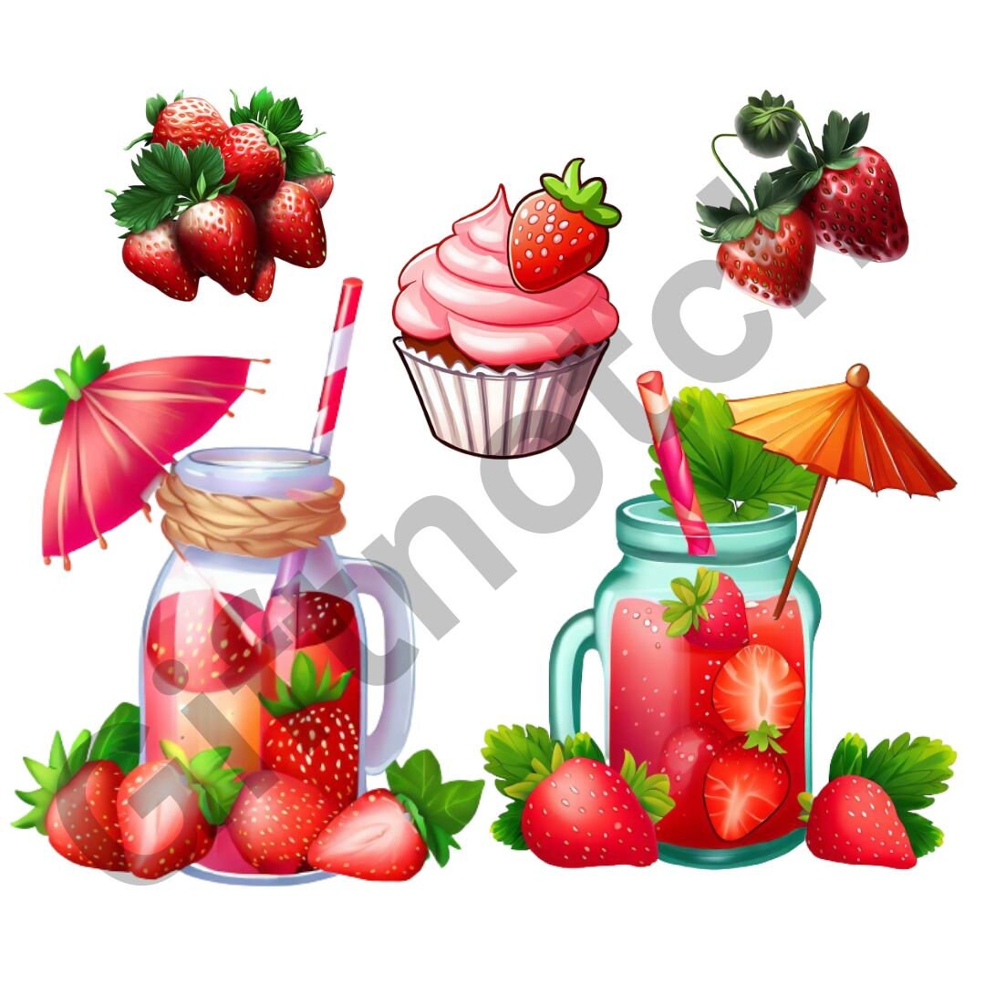 Watercolor Strawberry Clipart - Strawberry Banners Clipart - Instant ...
