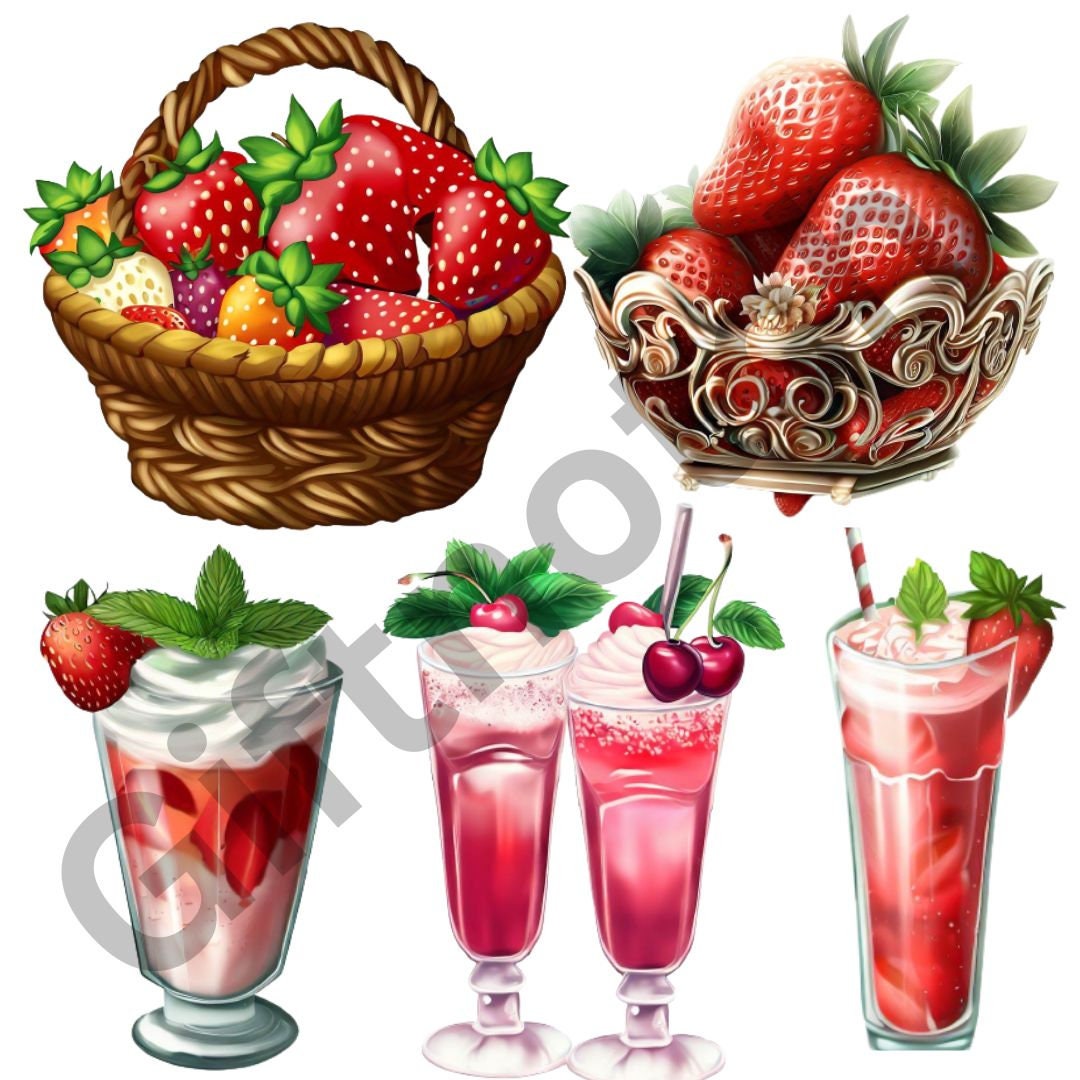 Watercolor Strawberry Clipart - Strawberry Banners Clipart - Instant ...