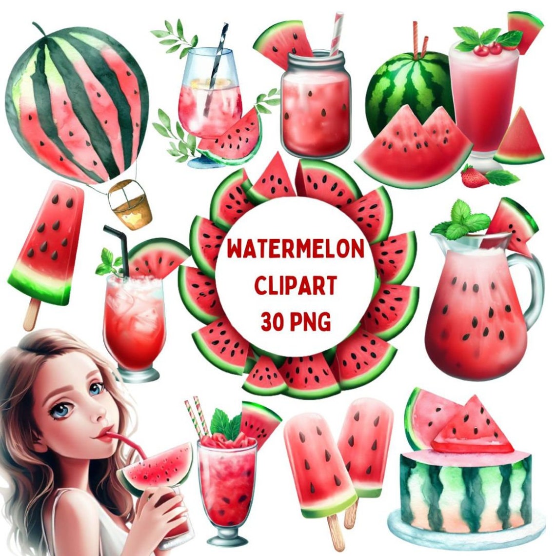 Watercolor Fruits PNG Clip Art Mega-bundle, Fruit Graphics, Transparent ...