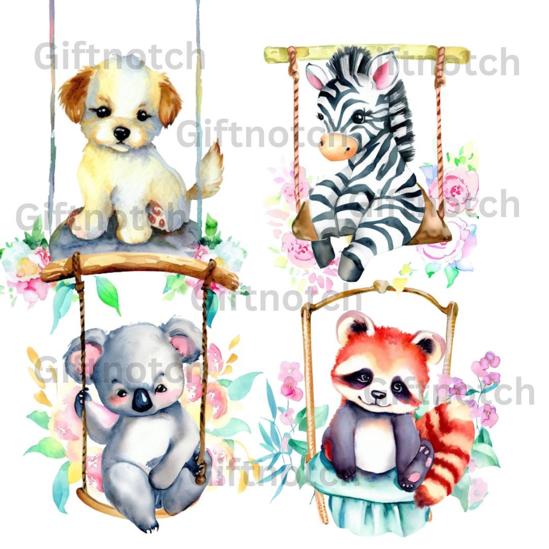 Baby Animals on Swings PNG | Baby Animal PNG | Baby Animal Swing ...