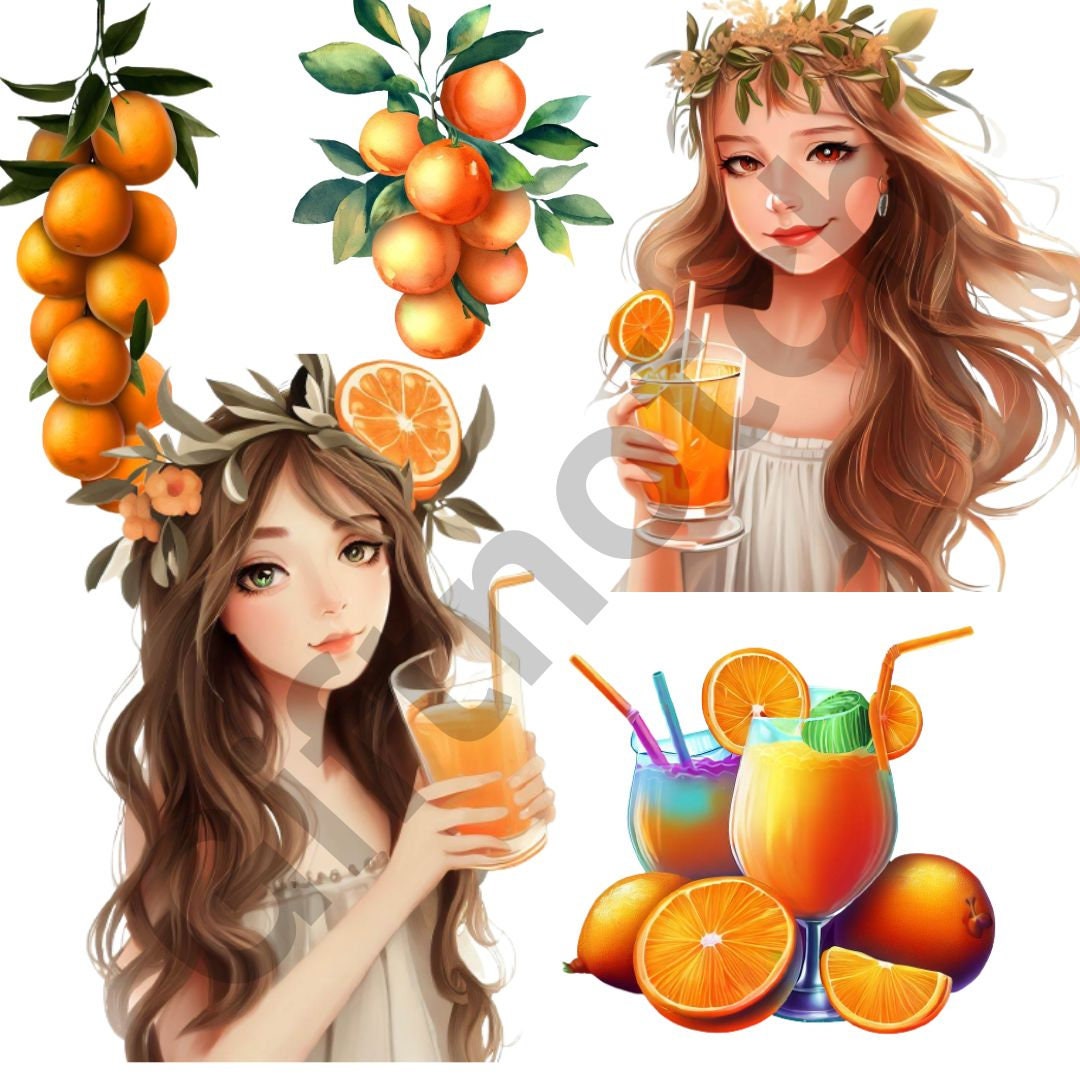 Orange Summer Clipart, Citrus Clipart, Vintage Orange Illustration ...