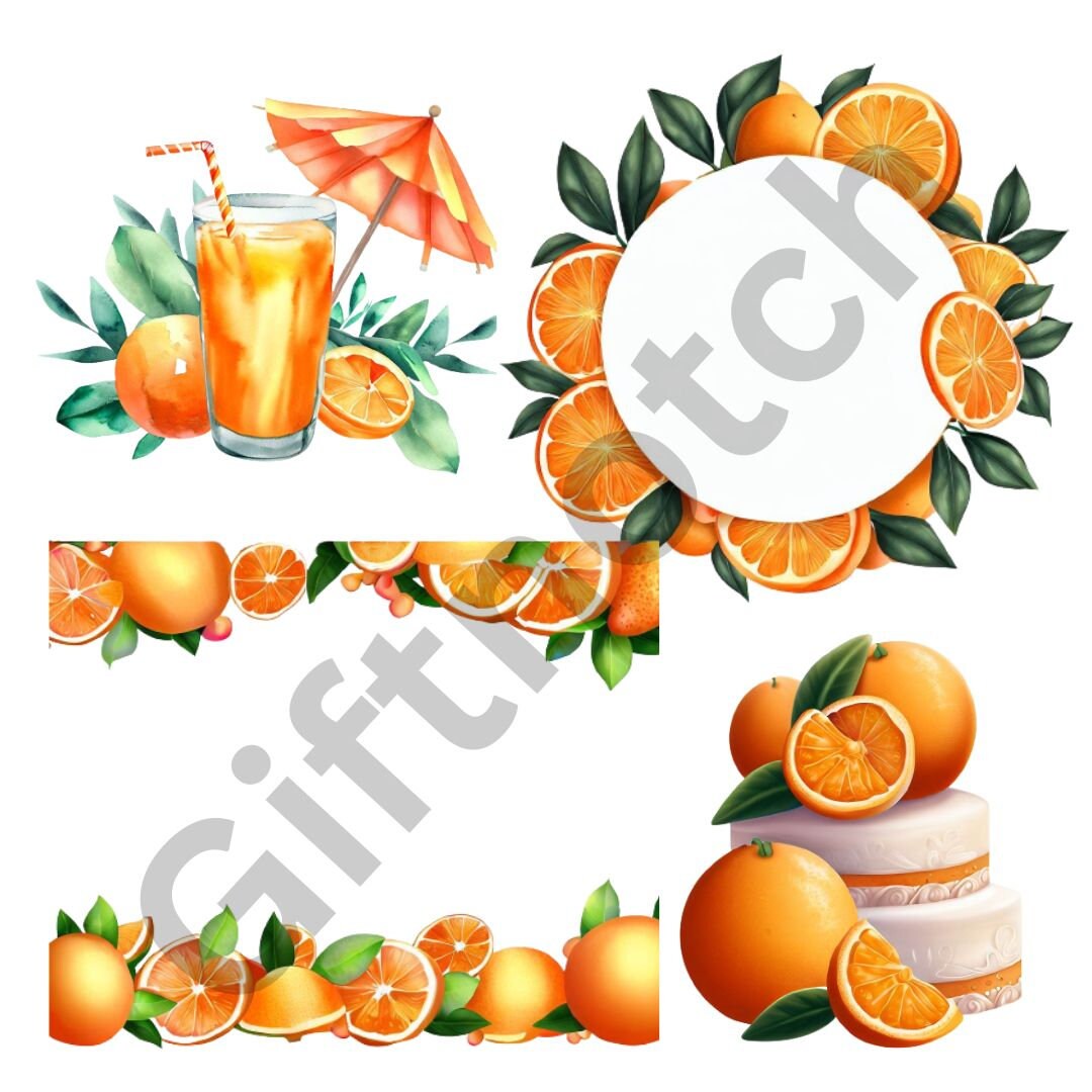 Orange Summer Clipart, Citrus Clipart, Vintage Orange Illustration ...