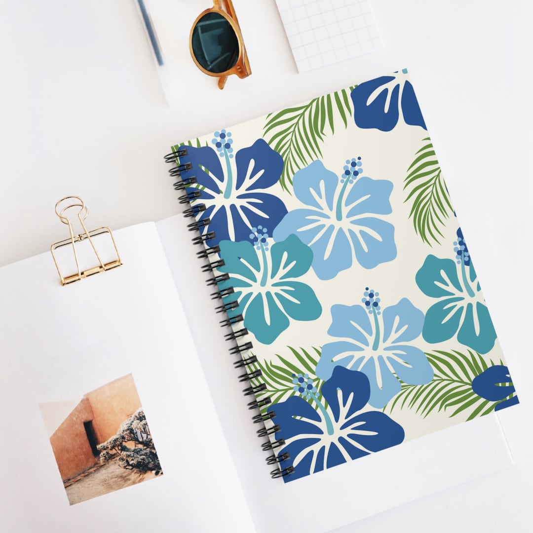 Blue Floral Journal Small Spiral Notebook Hawaiian Flowers Diary for ...