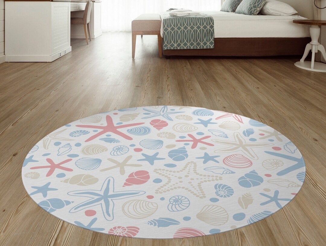 Seashell Circle Rug for Kids Playroom Nautical 60 X 60 5 Ft. Circle Rug ...