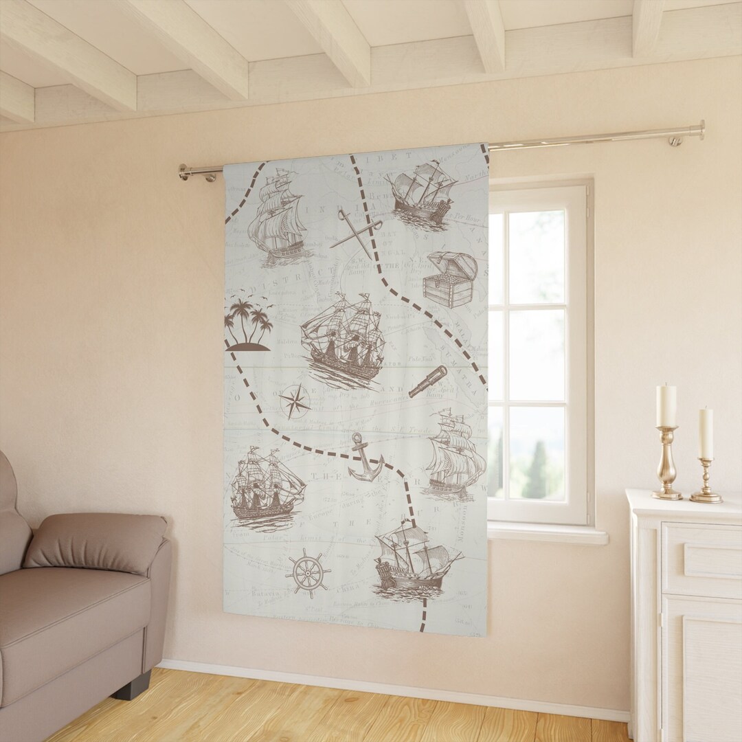 Window Curtain 50x84 Treasure Map Pirate Ship - Etsy
