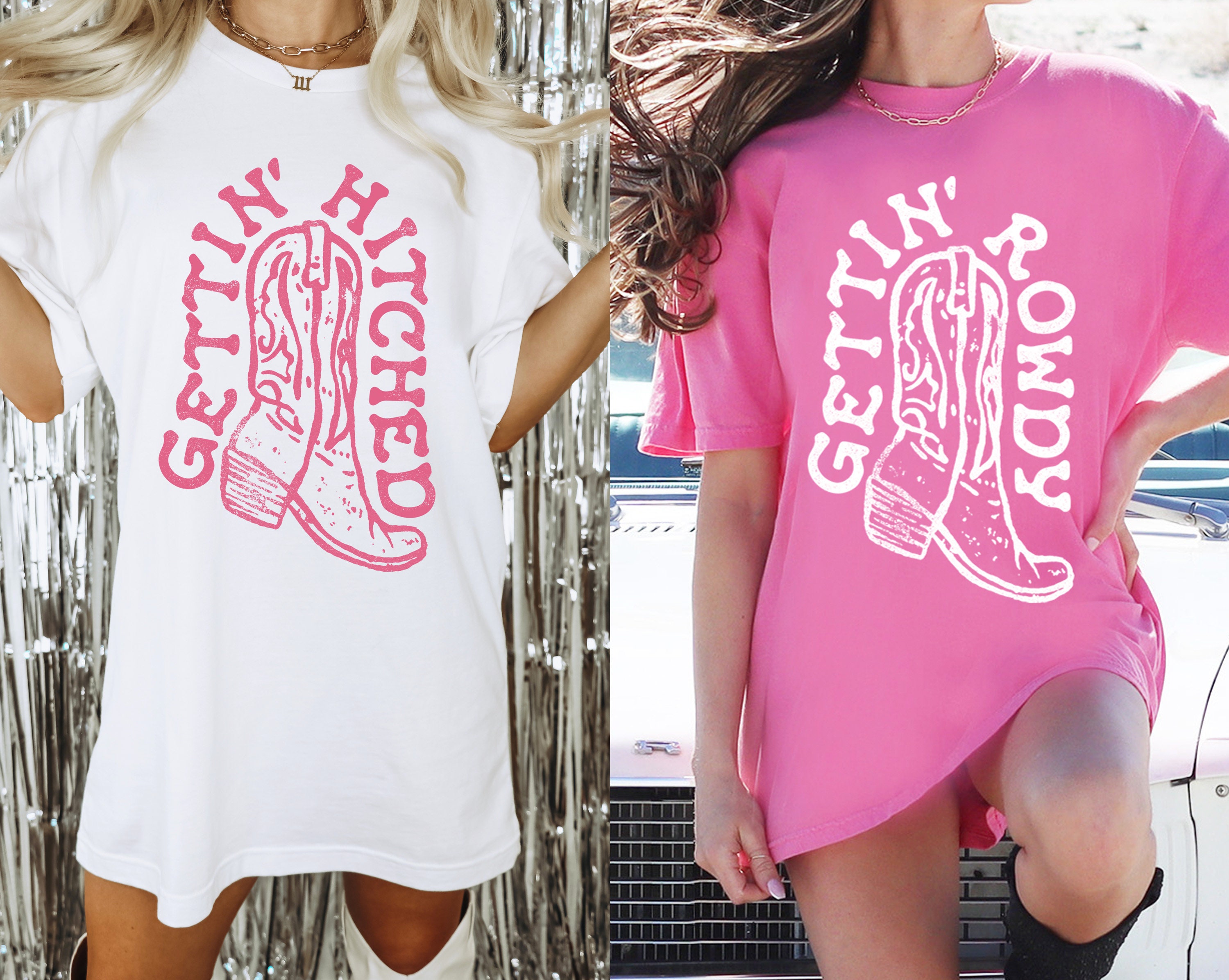 Gettin' Rowdy Pink Cowgirl Boots Camisetas de despedida de soltera ...