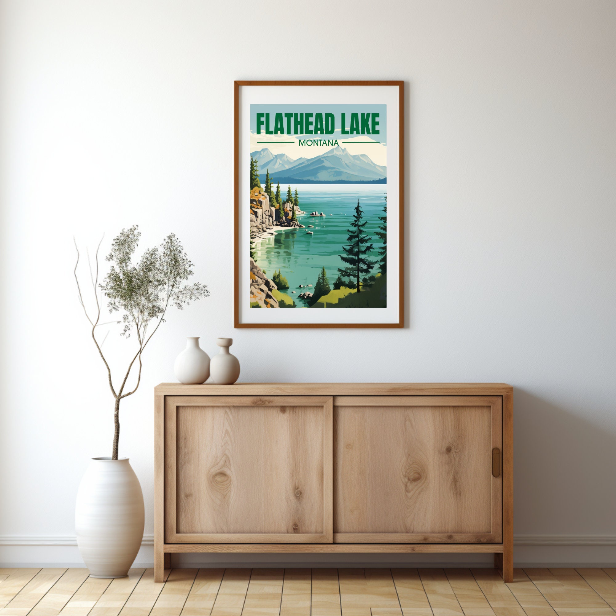 Flathead Lake Travel Poster / Flathead Lake Vintage Print / Travel ...