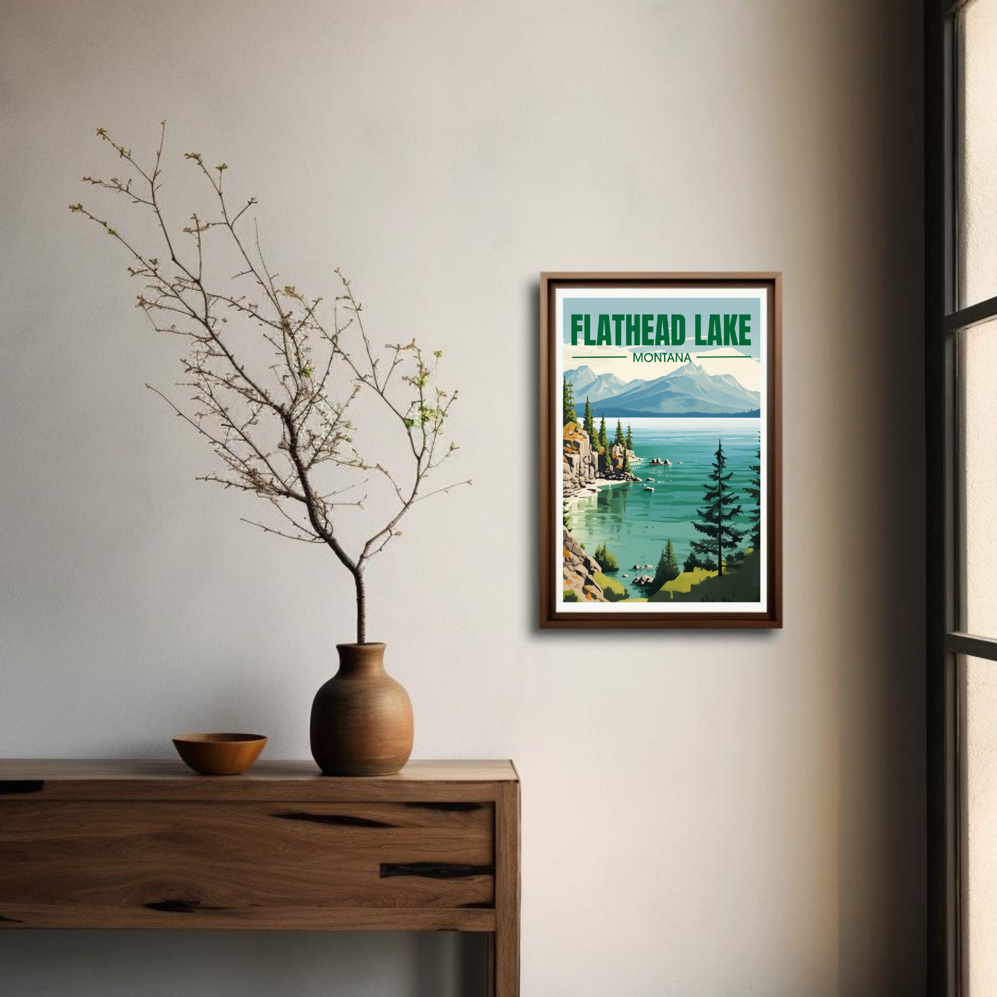 Flathead Lake Travel Poster / Flathead Lake Vintage Print / Travel ...