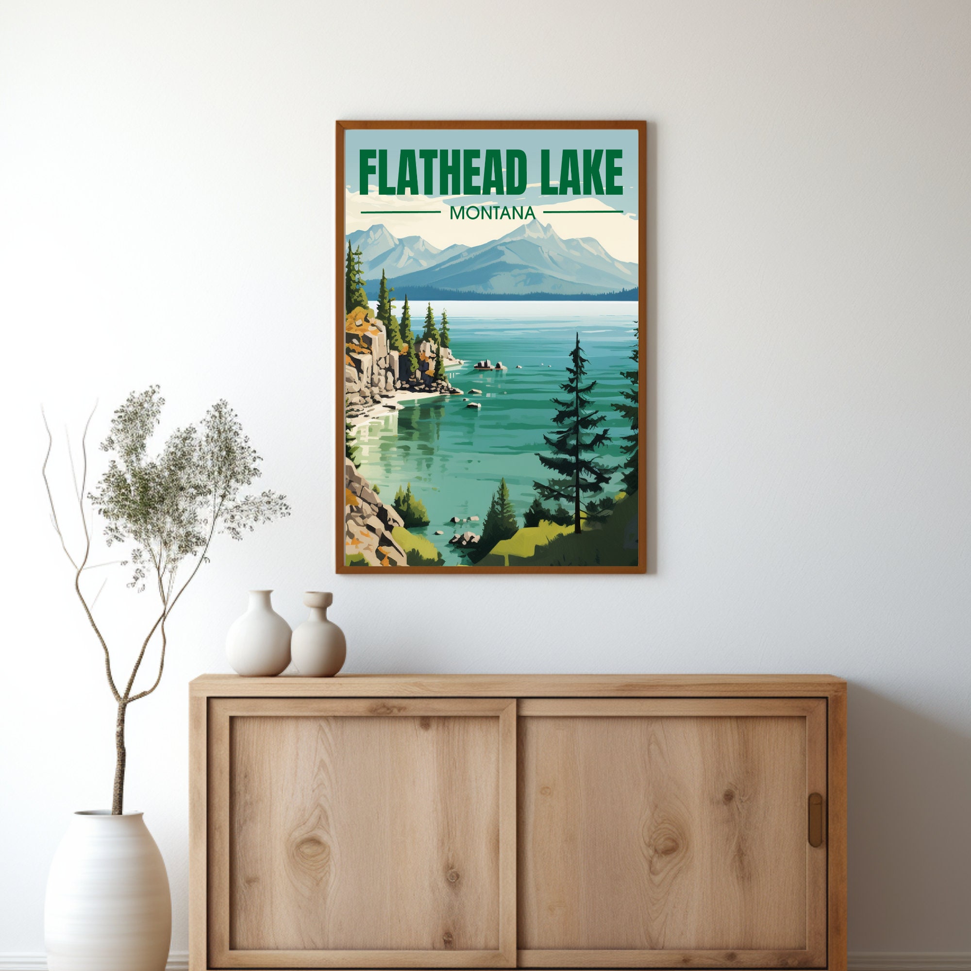 Flathead Lake Travel Poster / Flathead Lake Vintage Print / Travel ...