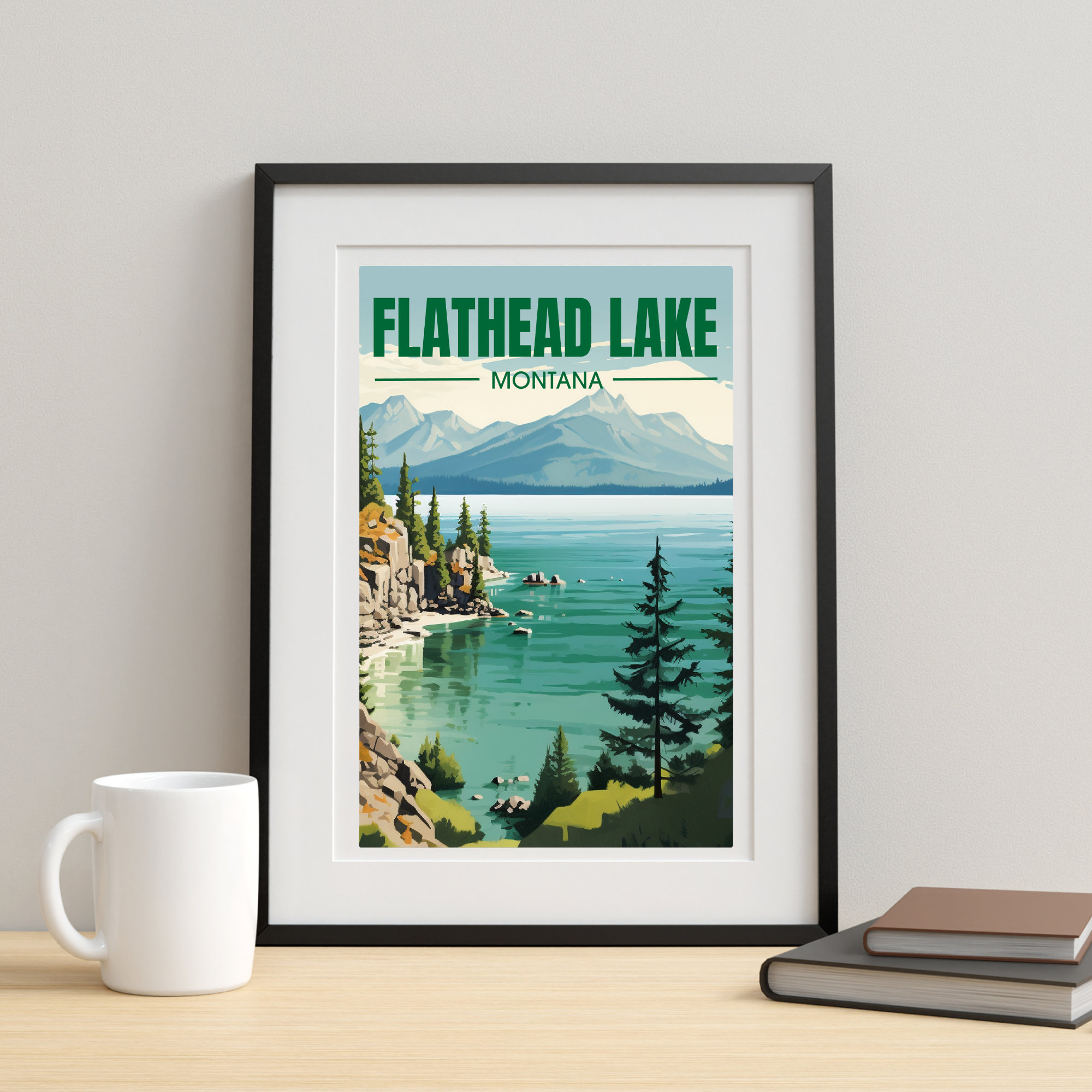 Flathead Lake Travel Poster / Flathead Lake Vintage Print / Travel ...