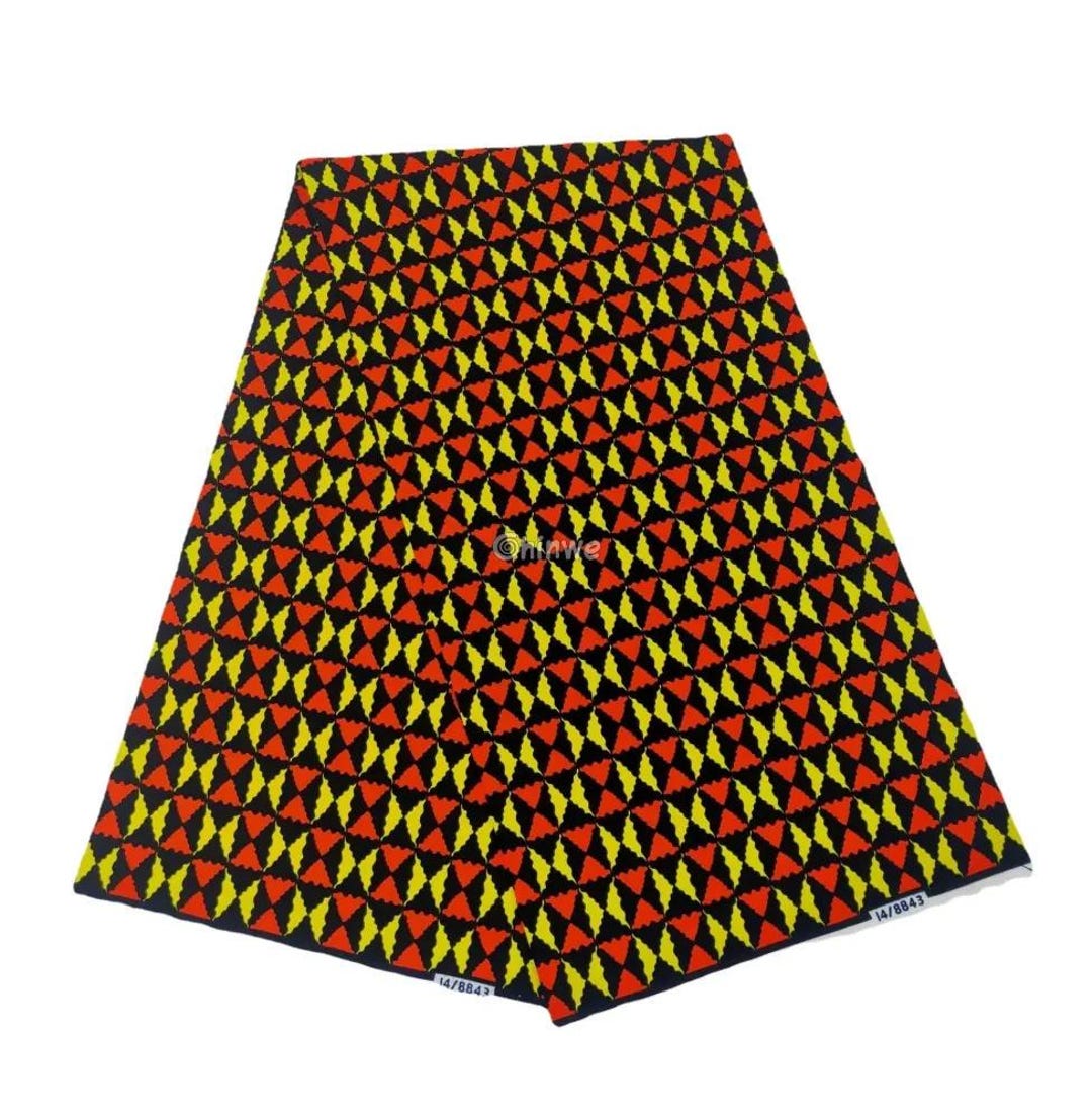 Alternating Red & Yellow Triangle Mosaic Ankara Wax Print on Black Base ...