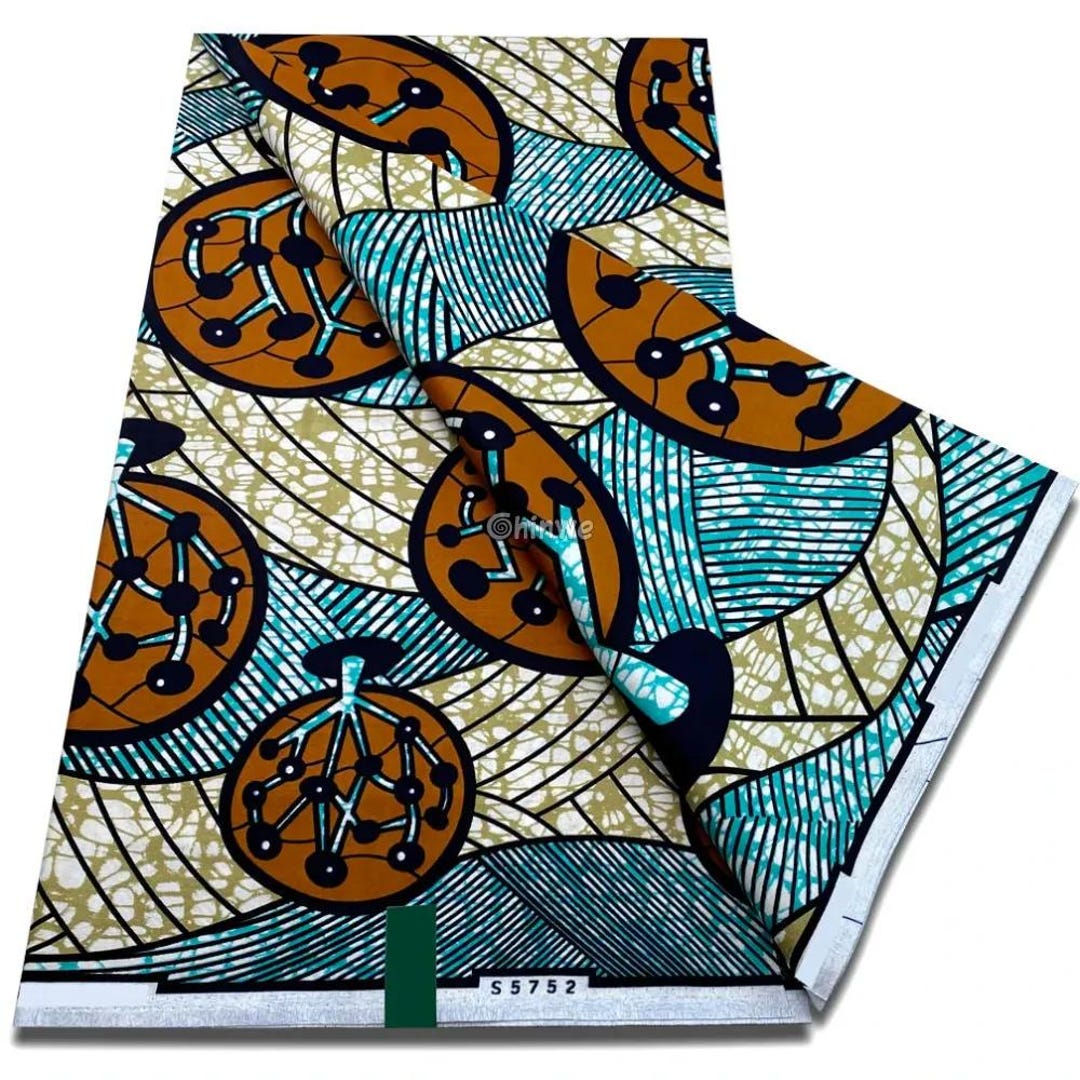 Layered Fan Grid With Circular Rust Motifs and Teal Linework on Wax ...