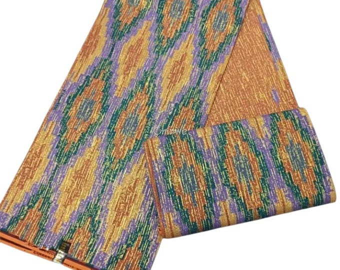 Orange Green & Gold Kente Brocade With Wavy Ikat Motif and Iridescent ...