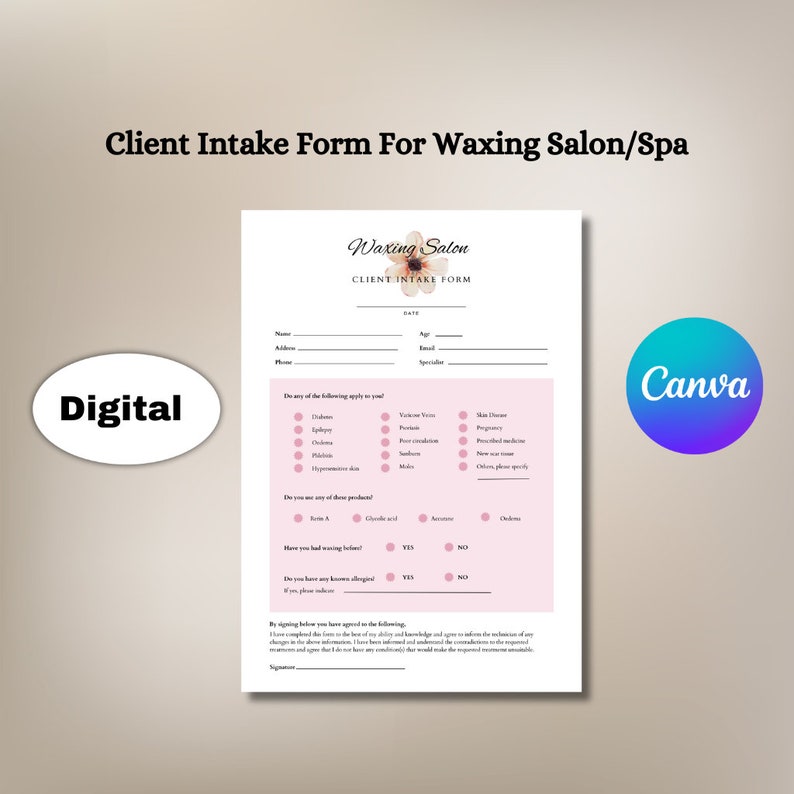 EDITABLE Wax Client Intake Form,waxing Printable, Editable Spa Forms,beauty Business ...