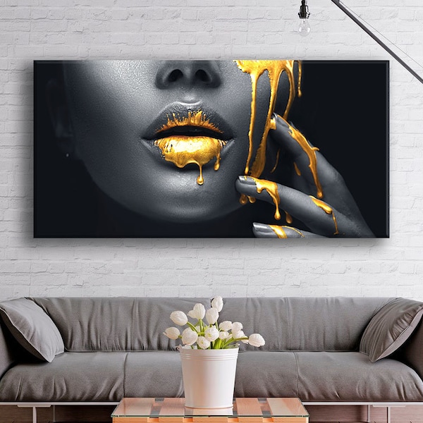 African Black Woman Gold Lip Wall Art - Etsy