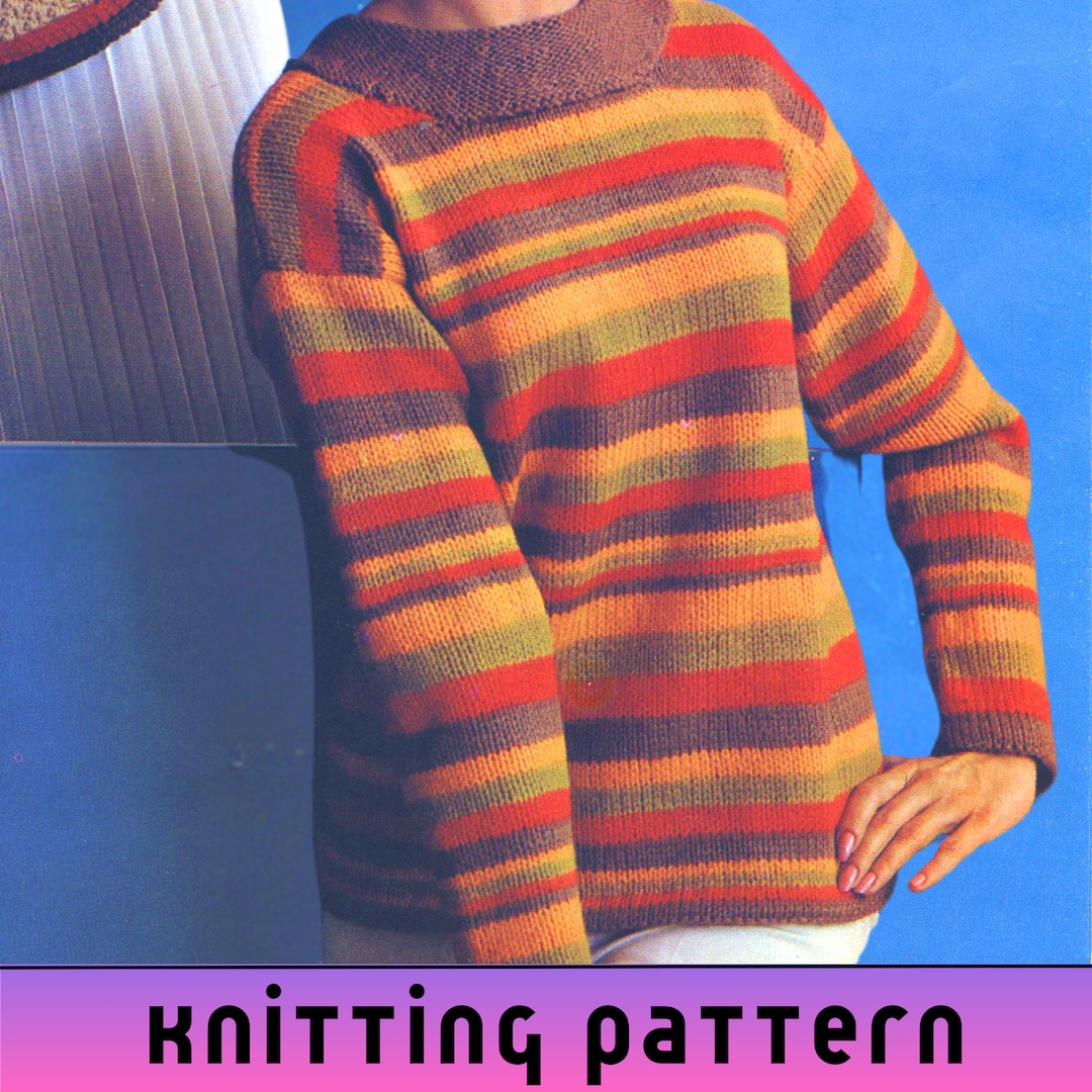 Striped Jumper Knitting Pattern Women Worsted Sweater Pattern Colorwork Knitting Pattern ...