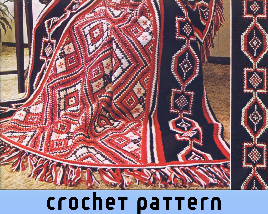 Vintage Crochet Afghan Pattern 70s Retro Crochet Blanket Pattern Mosaic ...