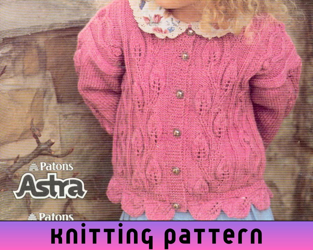 Girl Aran Cardigan Knitting Pattern DK Child Double Knit Buttoned ...