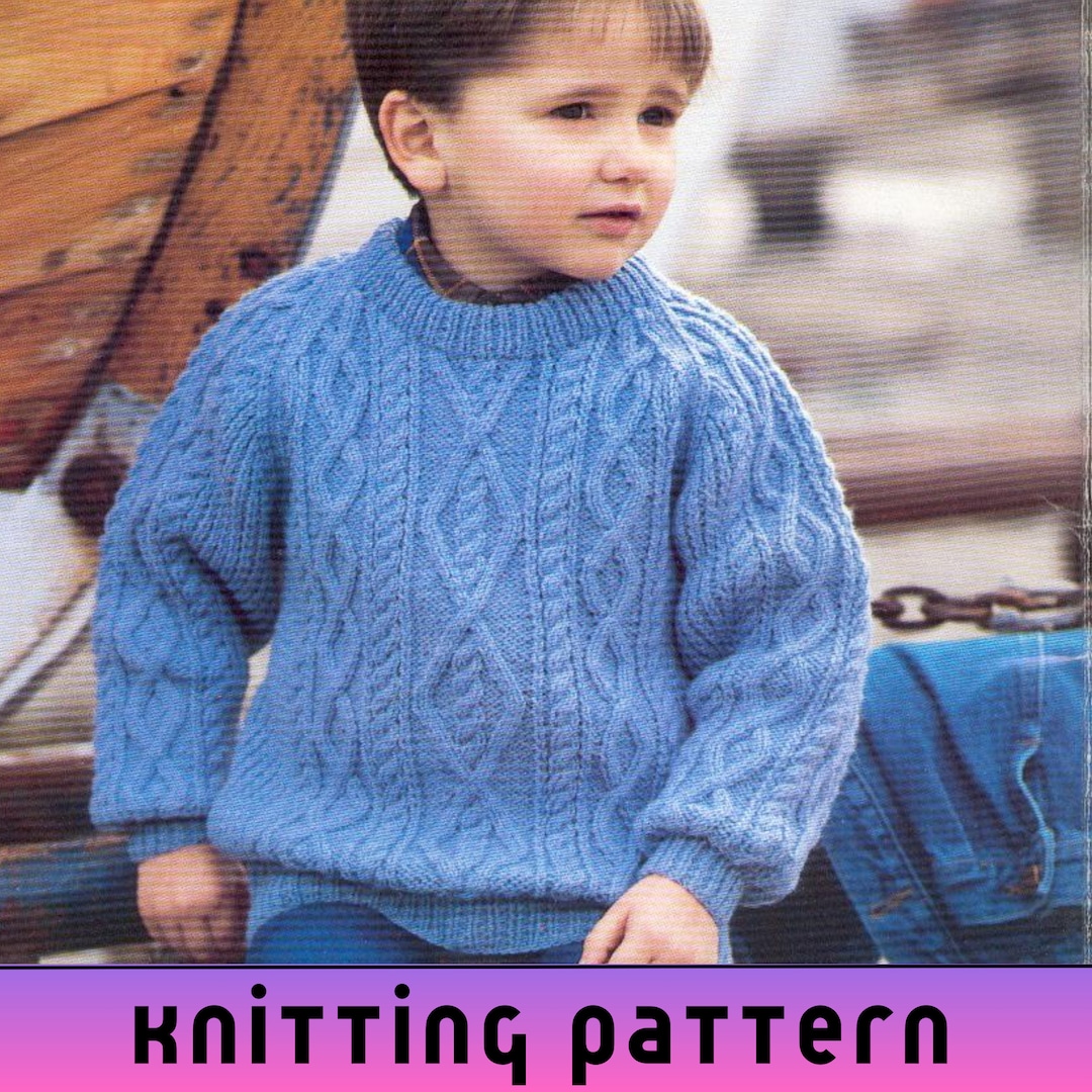 Boy Aran Sweater Knitting Pattern, Childrens Knitting Patterns, Kids ...