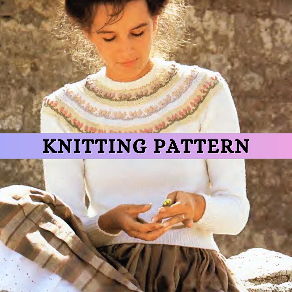 Ruffled Yoke Sweater Knitting Pattern Womens Jumper 80s Vintage Knit ...