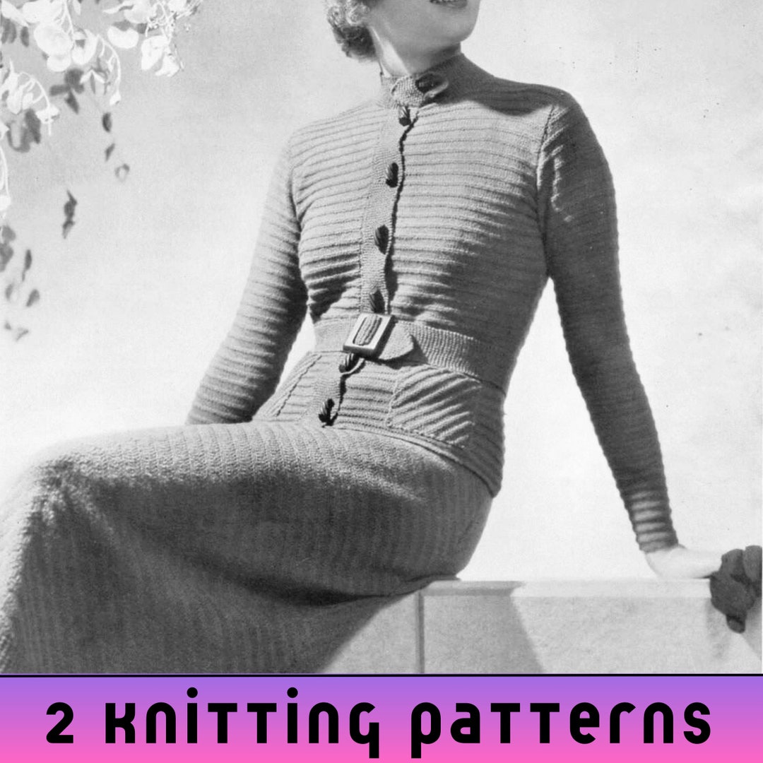40s Knitting Pattern, Knitted Two Piece Set, Old Knitting Patterns for ...
