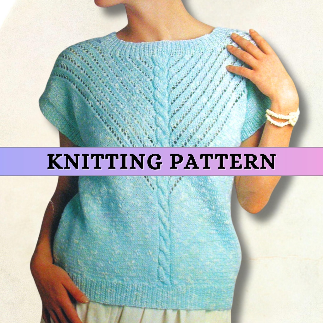 Short Sleeve Sweater Knitting Pattern Women Eyelet Yoke Summer Textured ...