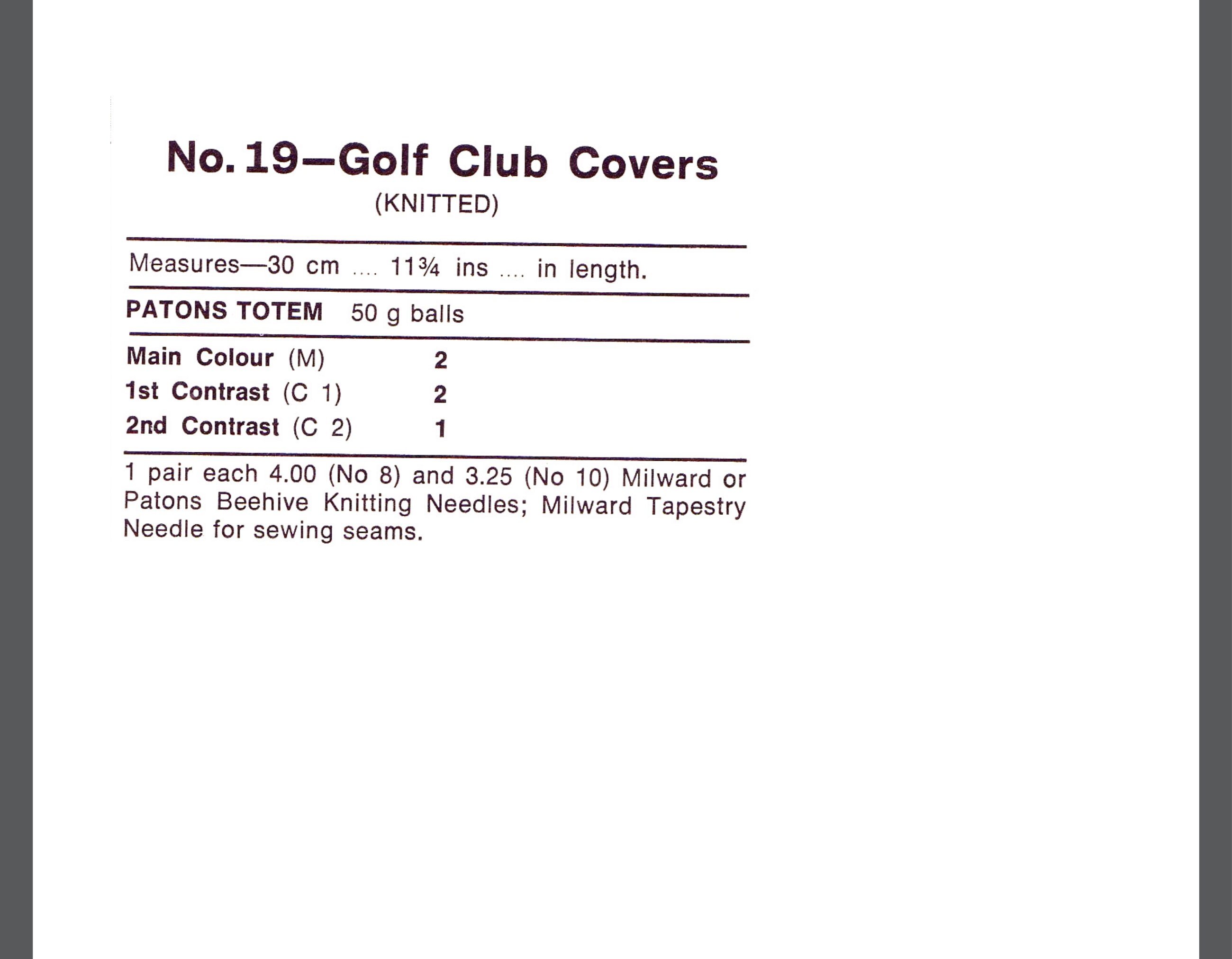 Golf Club Cover Knitting Pattern, Knitted Golf Head Covers Pattern ...