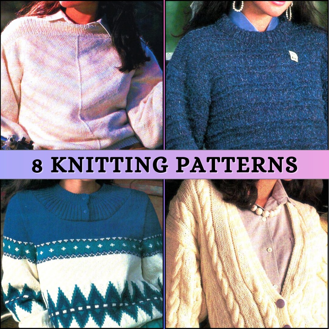 Knitting Pattern Women Jumper Rolled Neck Sweater Textured V-neck ...