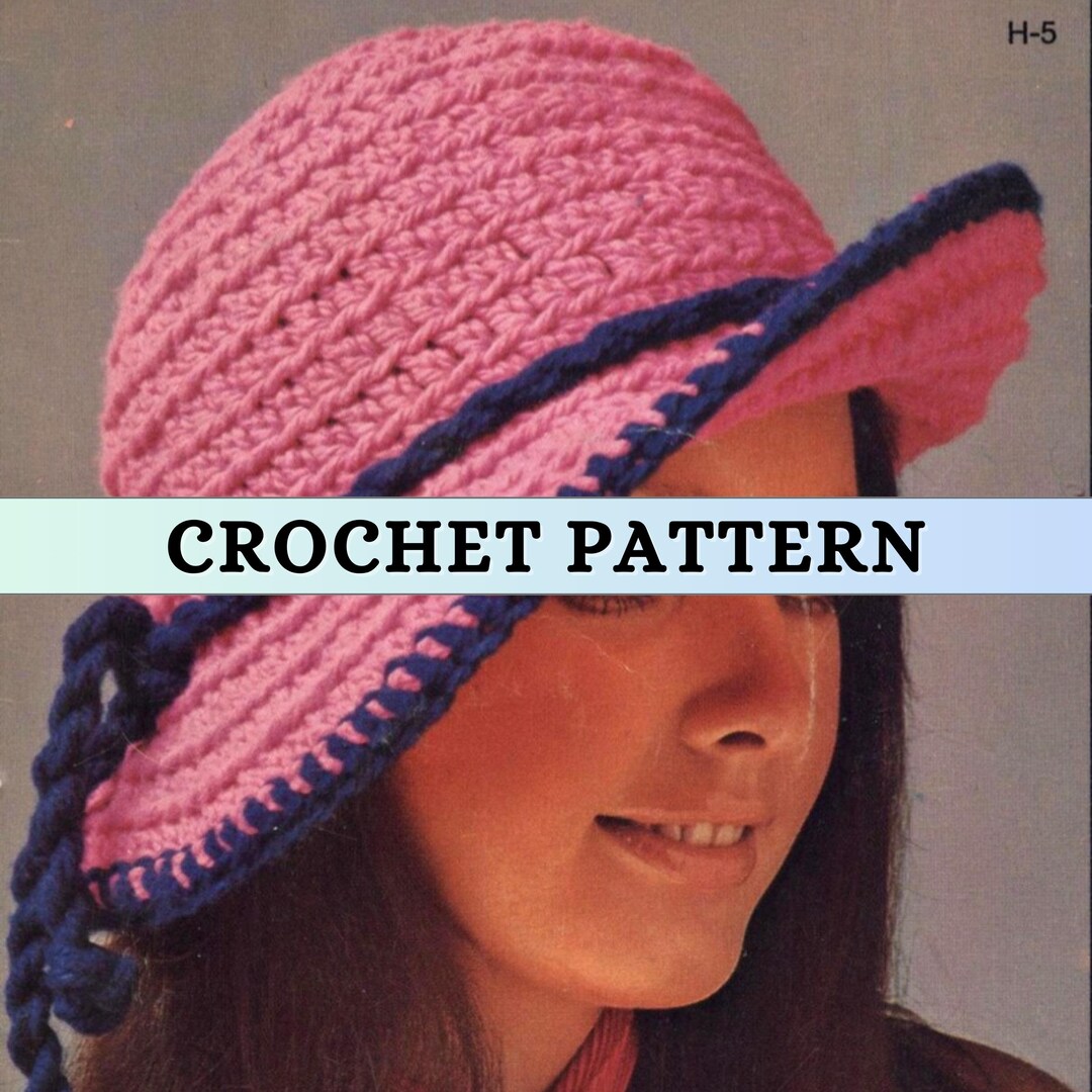 Brim Hat Crochet Pattern Womens 70s Vintage Retro Boho Hat Winter ...