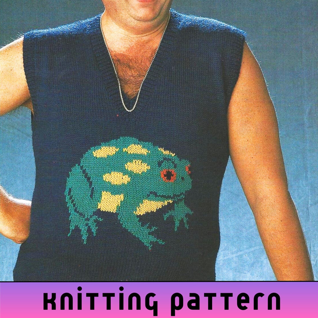 Men Vest Knitting Pattern Intarsia Sleeveless Sweater Frog Pattern Knit ...
