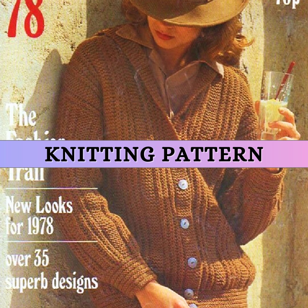 Ribbed Cardigan Knitting Pattern Collar 70s Vintage Classic Ladies ...