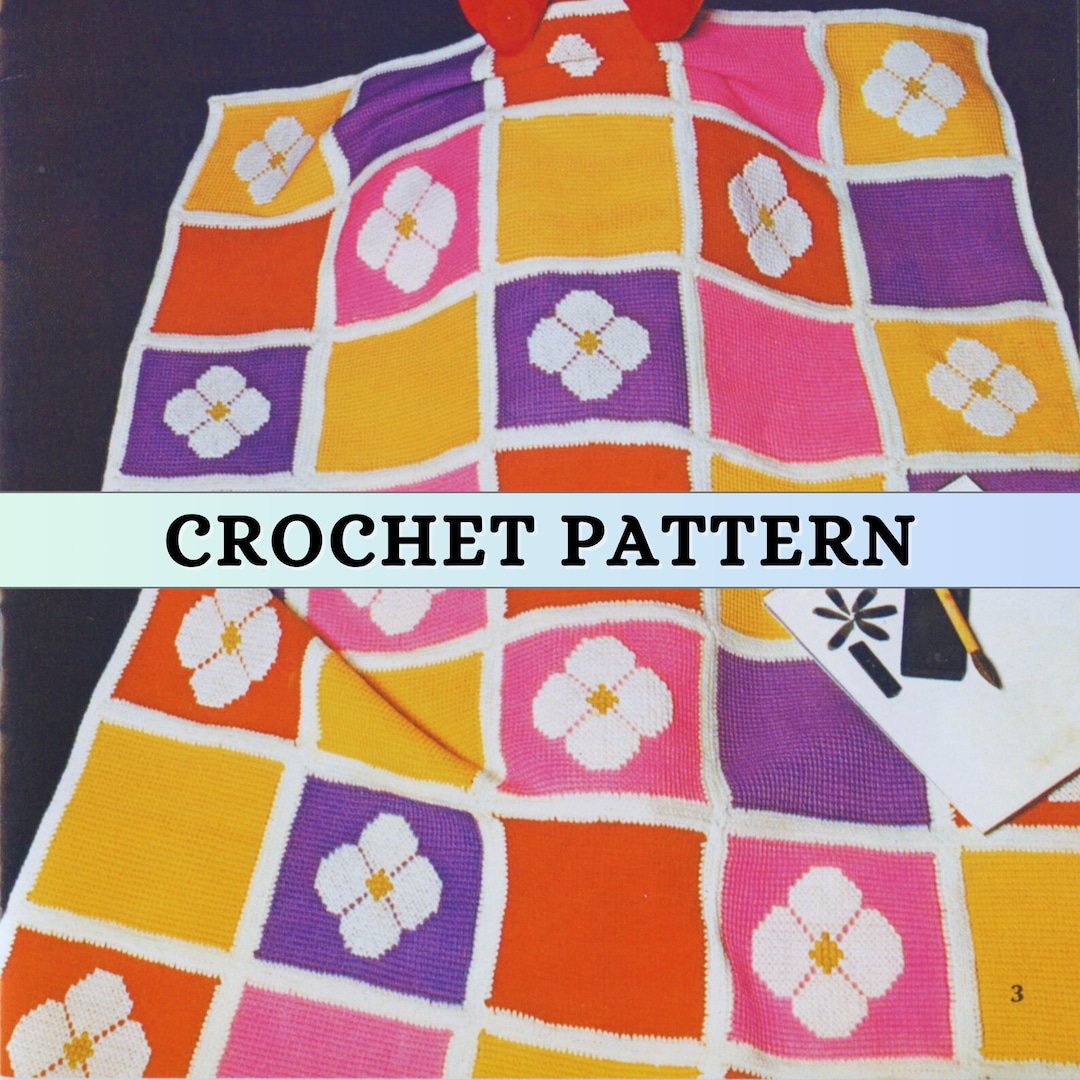 Patchwork Blanket Crochet Pattern Tunisian Simple Stitch Easy Colorwork ...