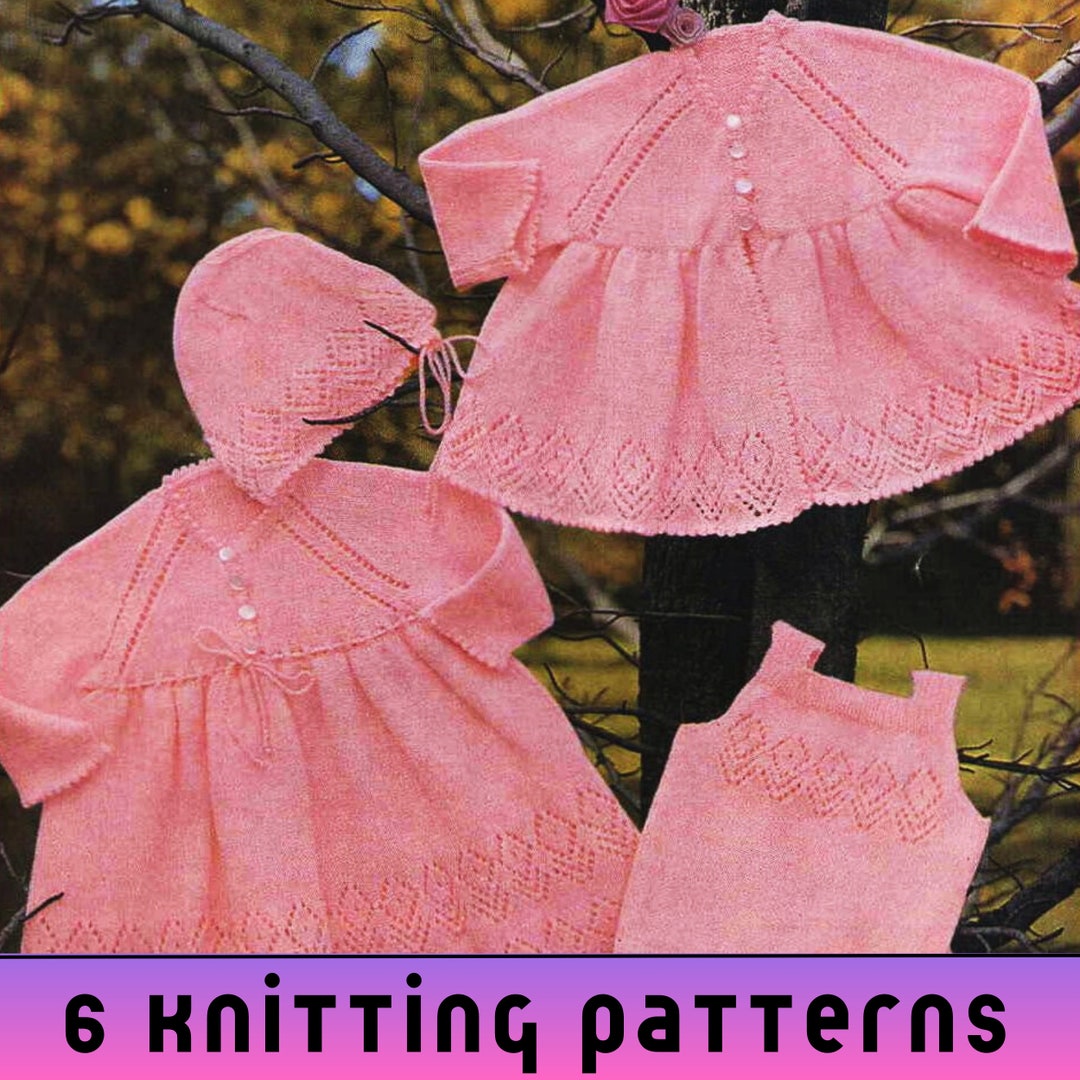 3 Ply Baby Girl Set Knitting Pattern, Baby Matinee Jacket, Baby Dress ...