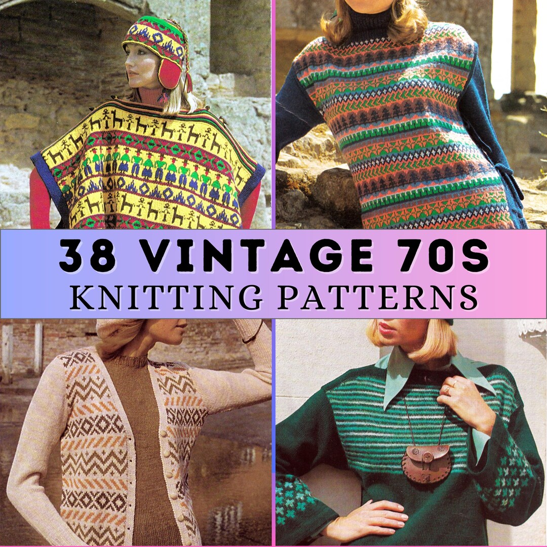 70s Knitting Pattern Women Vintage Bundle Sweater Colorwork Cardigan ...