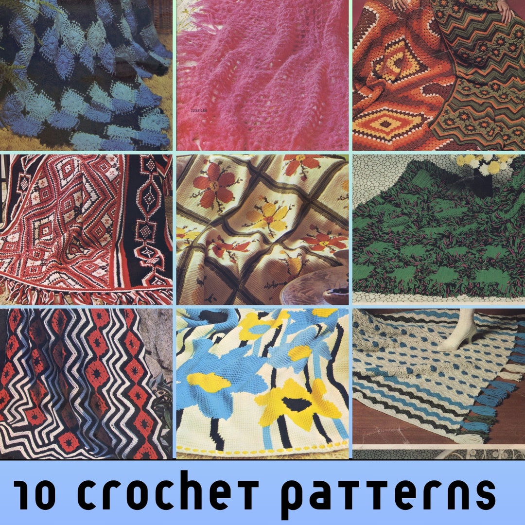 10 X Vintage Crochet Afghan Pattern, Soft Crochet Pattern Bundle PDF ...