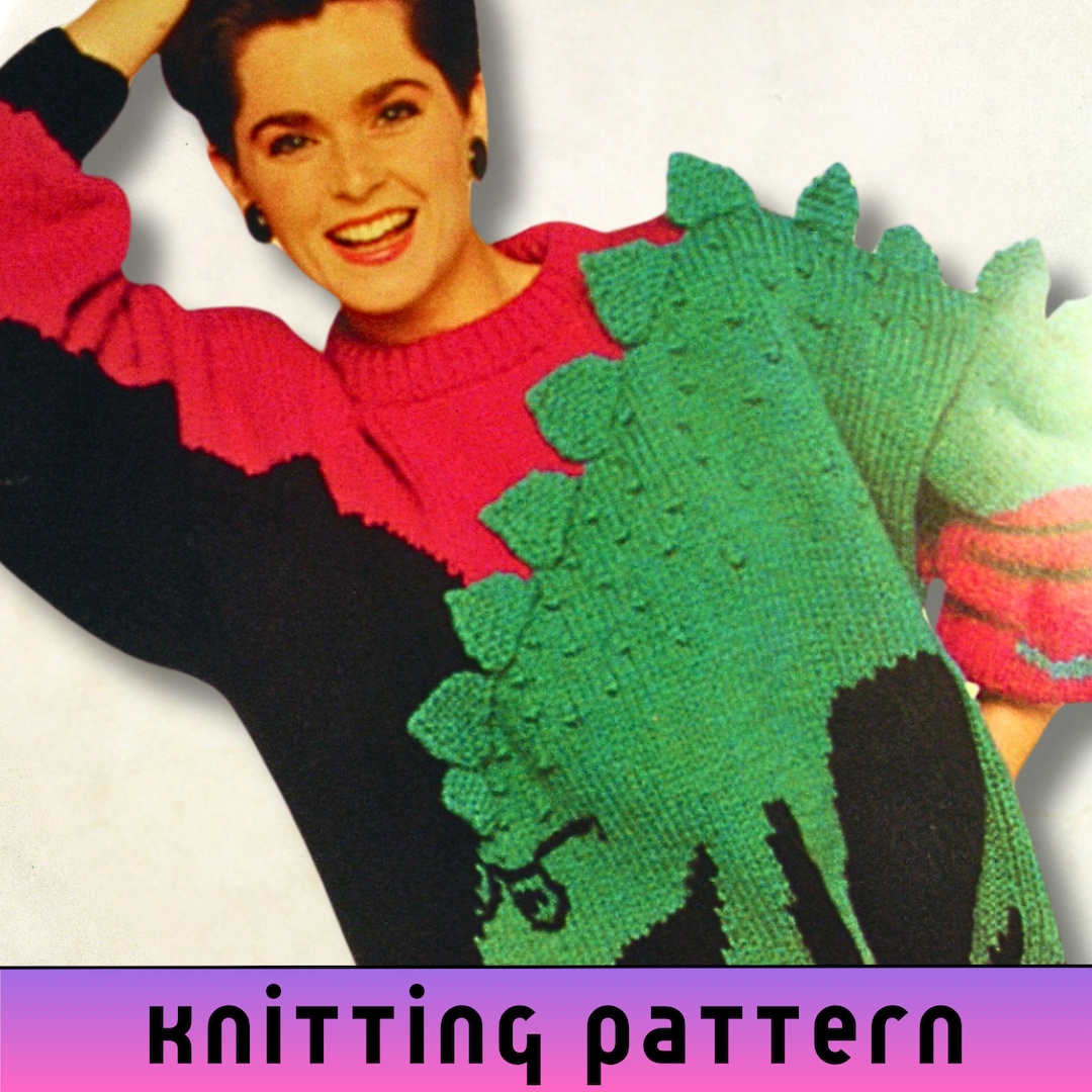 Dinosaur Sweater Pattern Adult Intarsia Knitting Downloadable Knitting ...